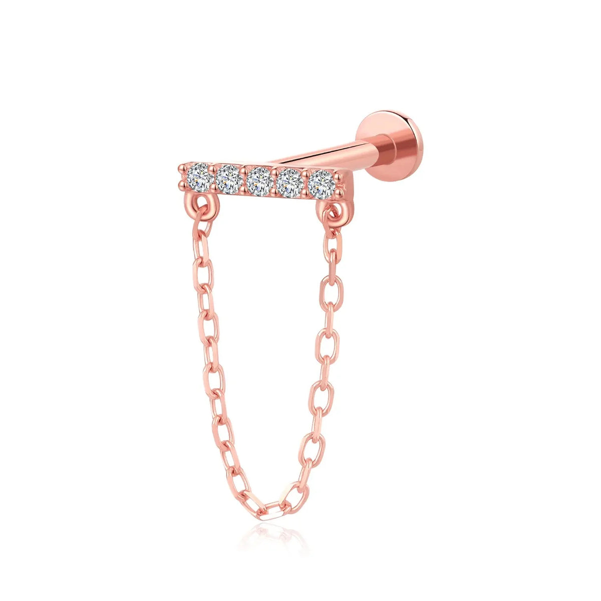 14K gold Hidden Helix piercing with a chain and clear cz stones rose g – Ashley Piercing Jewelry