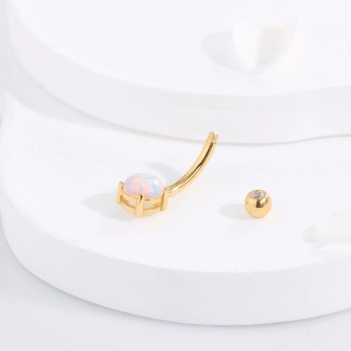 14k gold belly ring with opal and diamond CZ cute dangle belly button – Ashley Piercing Jewelry