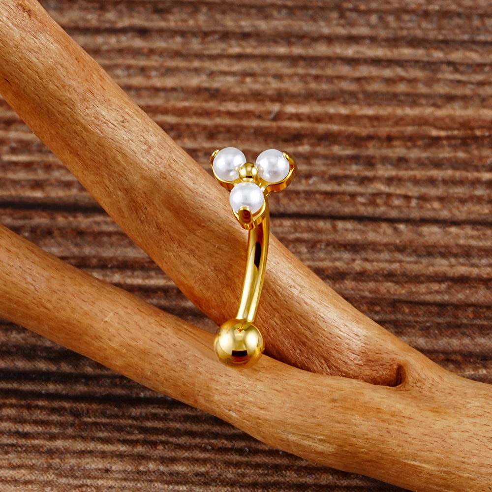 Anti-tragus curved barbell with three pearls titanium rook piercing – Ashley Piercing Jewelry