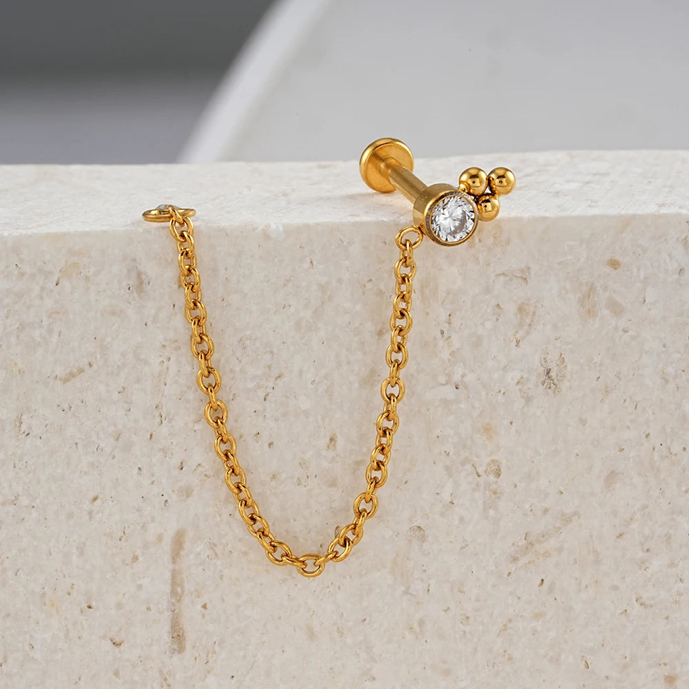 Helix piercing chain titanium chain earring with a clear diamond and 3 ...