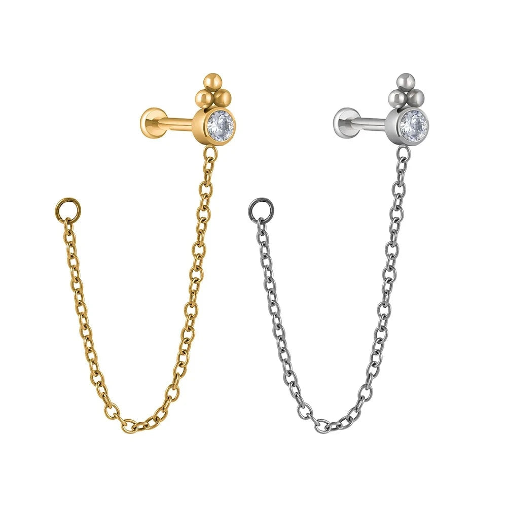 Helix piercing chain titanium chain earring with a clear diamond and 3 ...