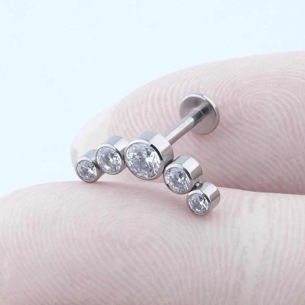 Helix piercing stud with five clear pink green diamond long cool and u ...