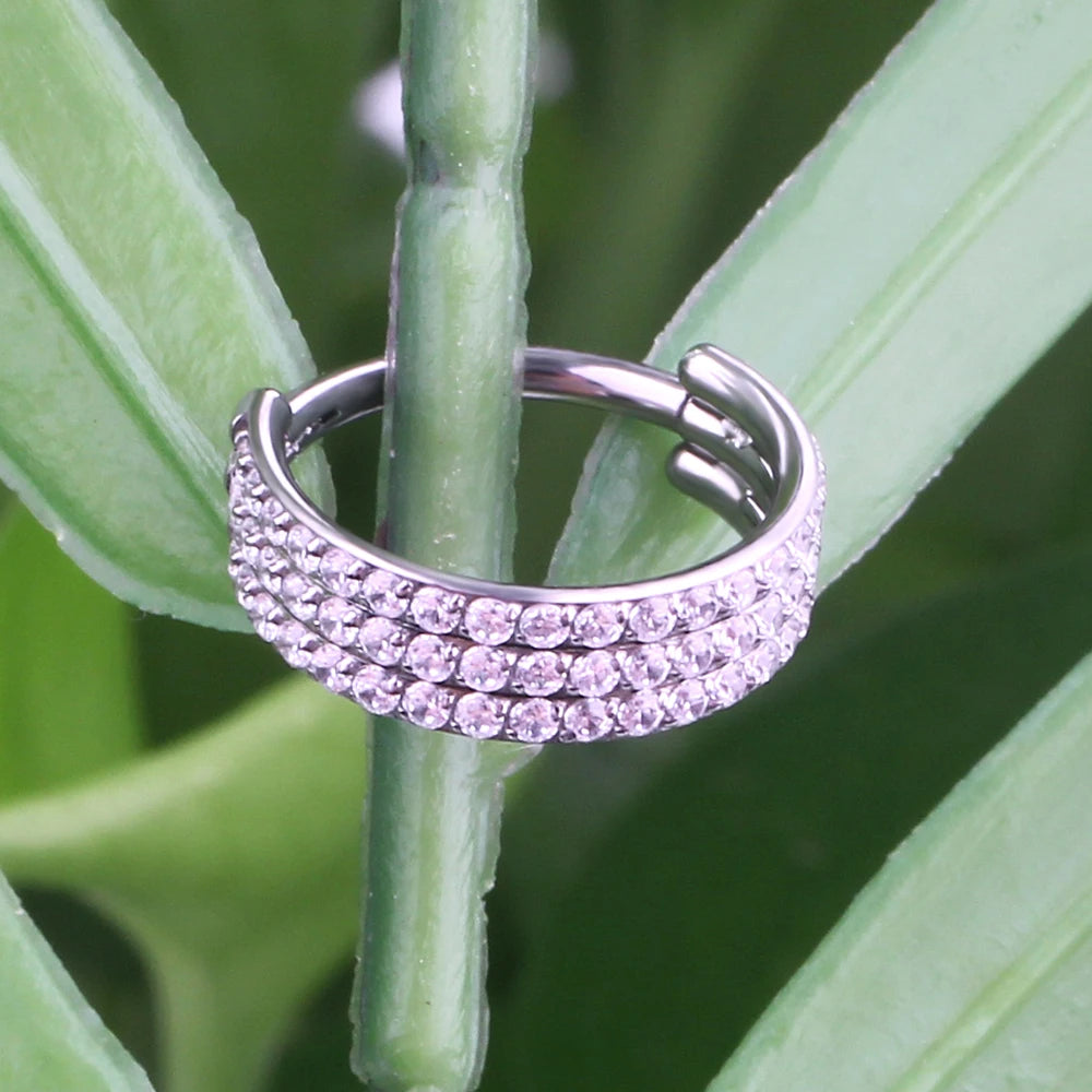 Thick conch hoop chunky conch ring with three layers of diamonds titan ...