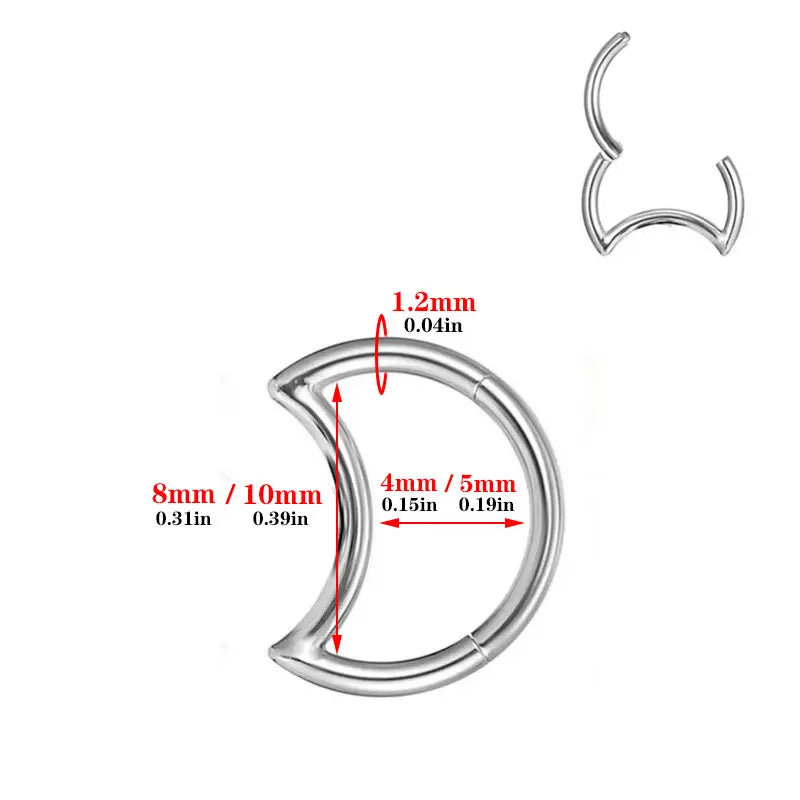 Moon daith piercing simple and small titanium septum clicker ring 16G ...