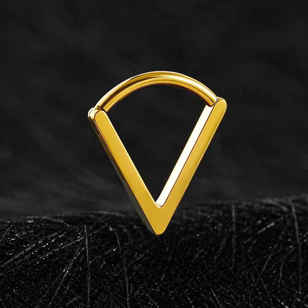 V-shape piercing hoop simple and minimalist titanium triangle hoop ear ...