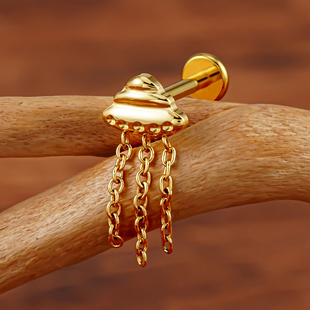 UFO ear piercing with tassels titanium labret stud 16G – Ashley Piercing Jewelry