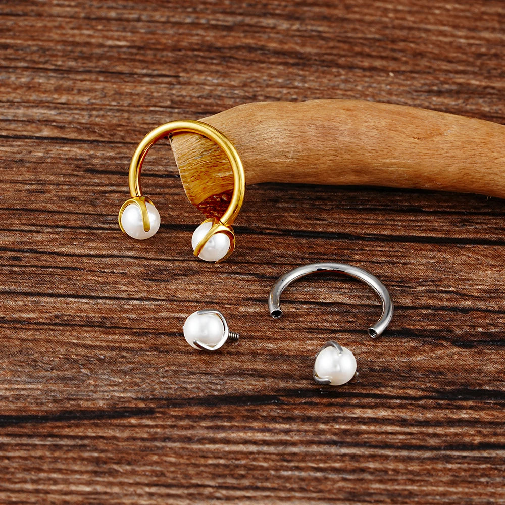 Circular barbell for daith piercings with pearls septum piercings tita ...