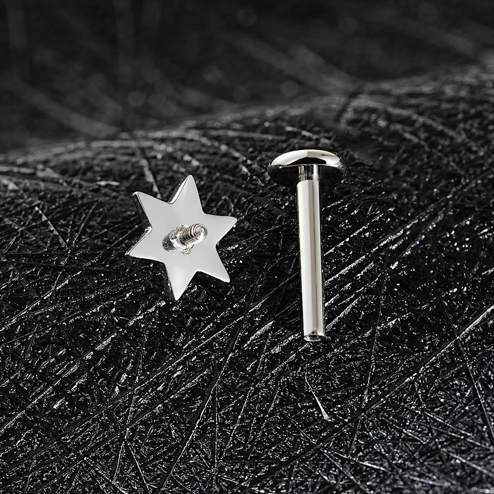 Small diamond nose piercing titanium starburst labret stud with a clea ...