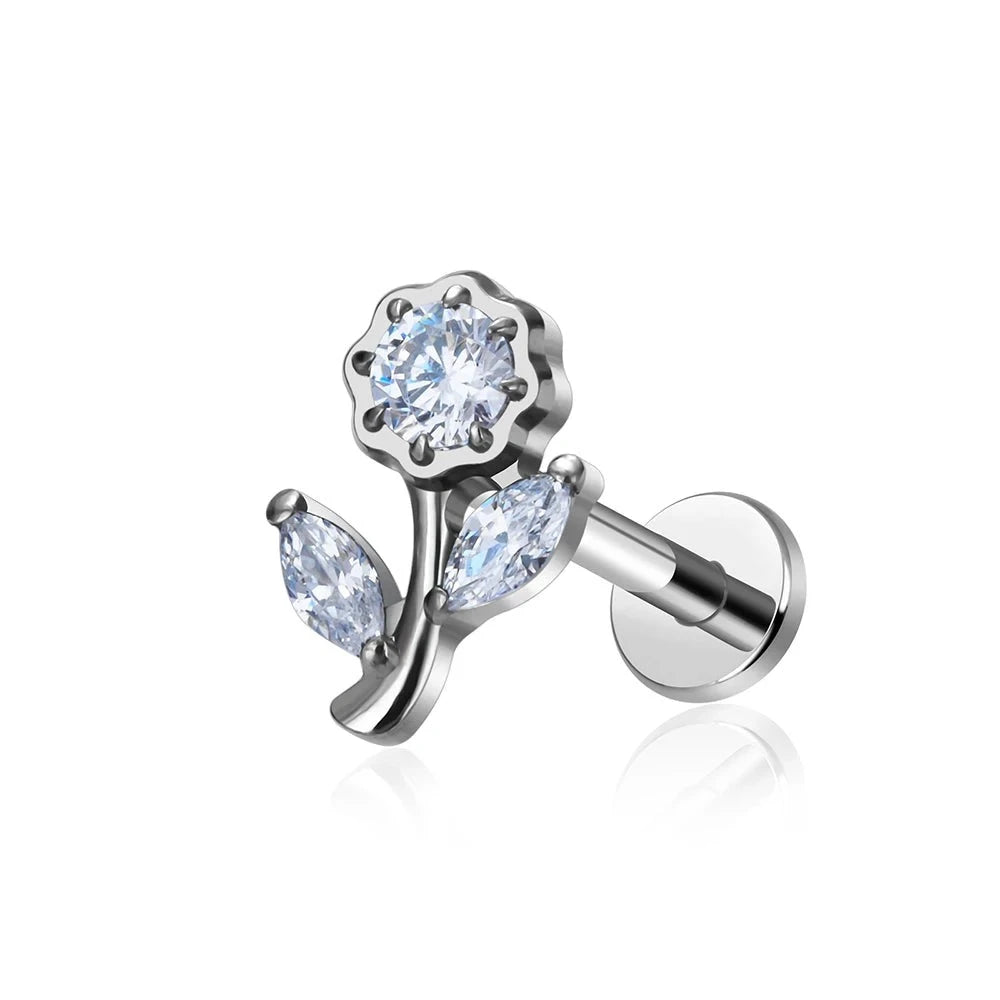 Flower nose stud titanium labret stud for ear piercings helix piercing ...