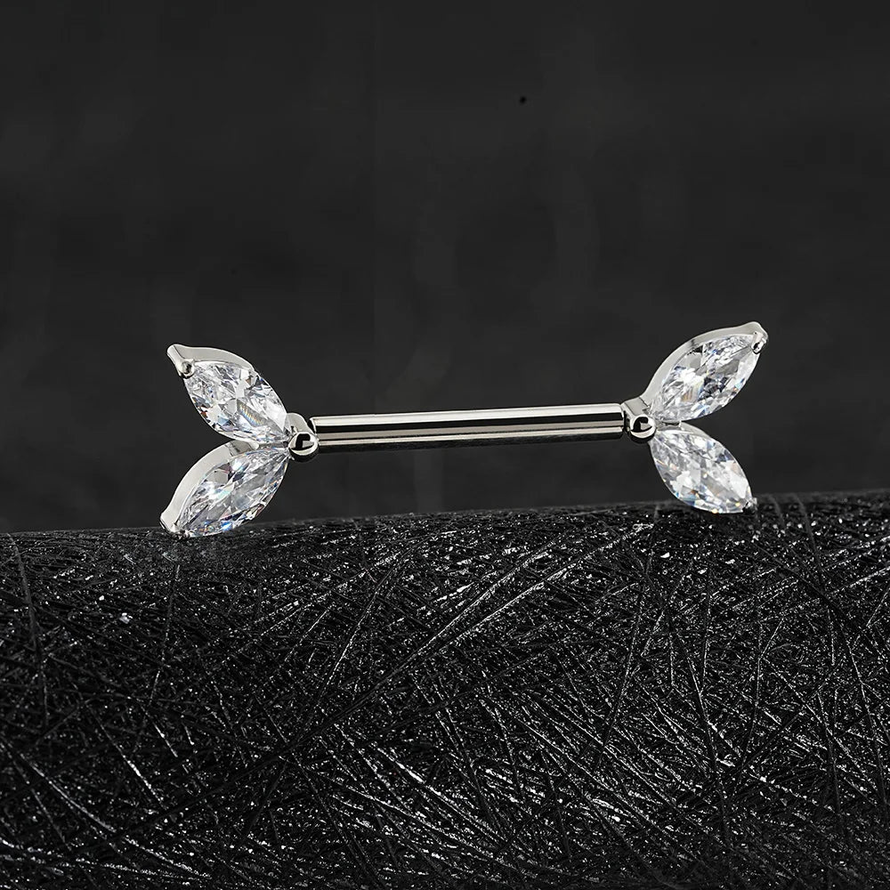 Pretty nipple bar with two marquise clear diamond cz stones on each si ...