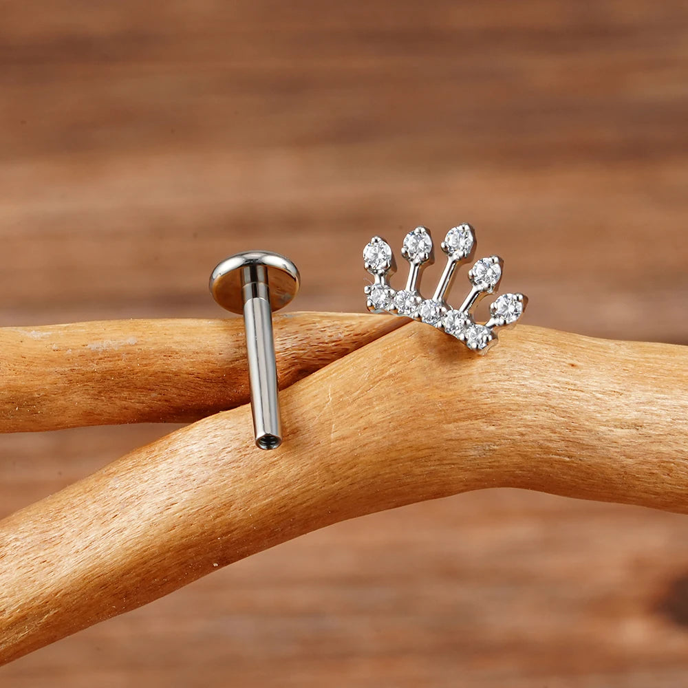 Pendiente de nariz con forma de corona y piedras cz transparentes, tip ...