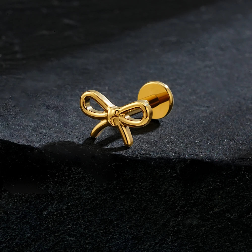 Bow nose piercing tiny and simple titanium butterfly bow labret stud b ...