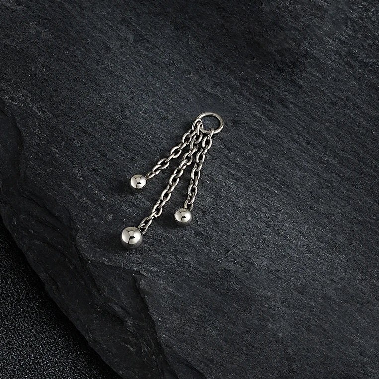 Ball chain charm with three dangling balls titanium piercing charms ...
