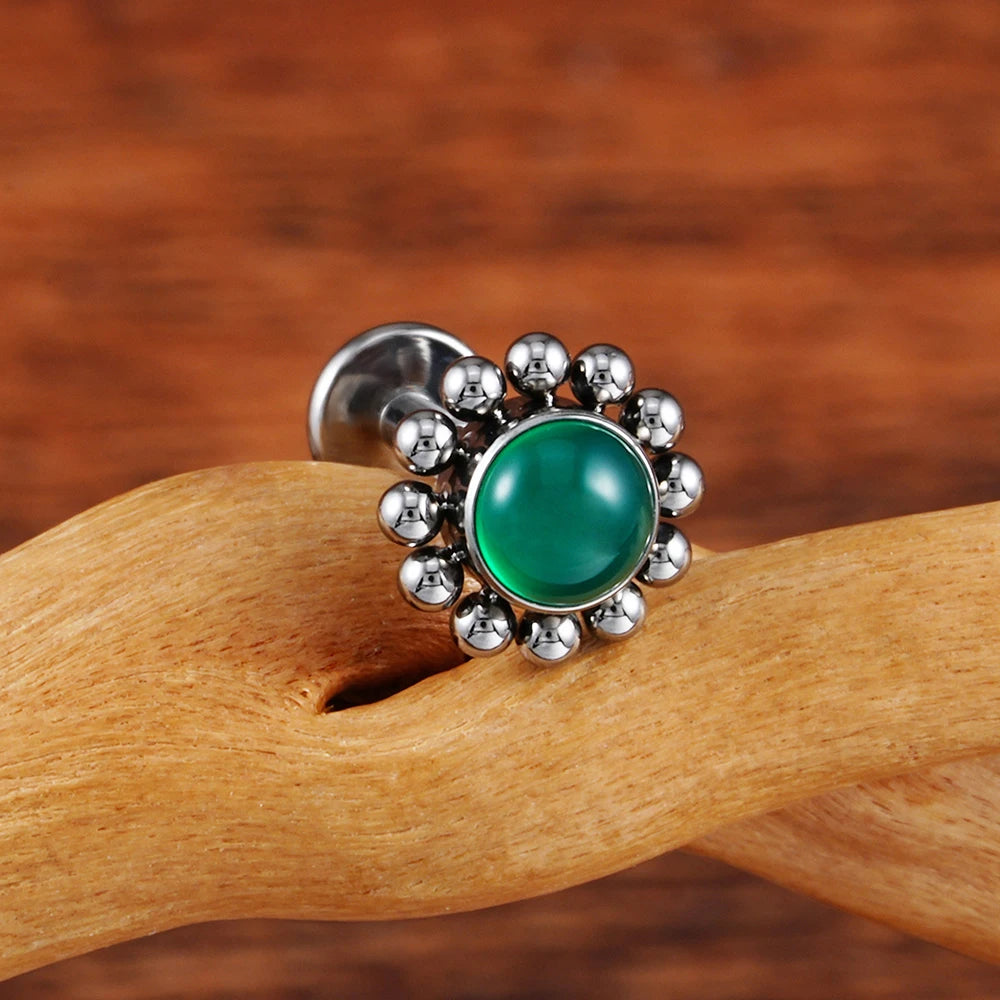 Cute medusa piercing with natural semi-precious gemstones titanium flo ...