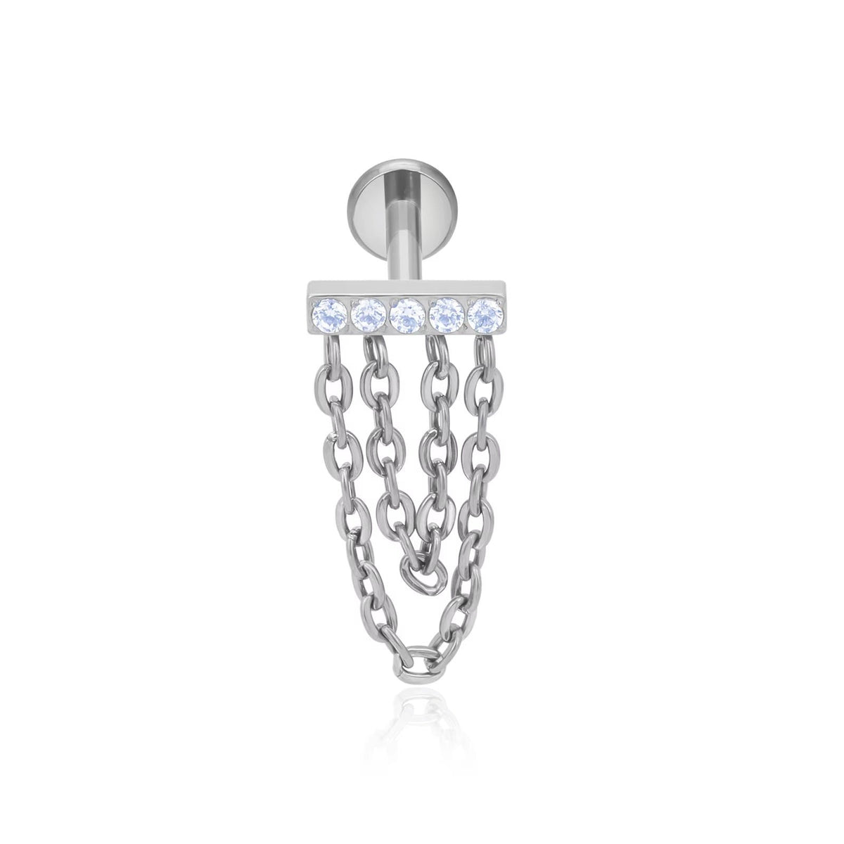 Floating helix piercing with a bar clear cz stones and two chain titan ...