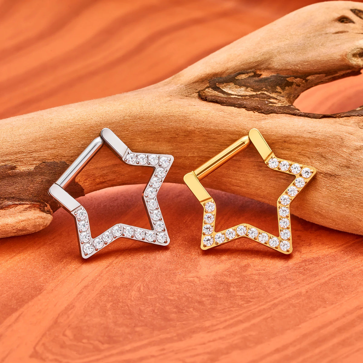 Stjerne brystvorte piercing med klare cz sten titanium 14G – Ashley ...