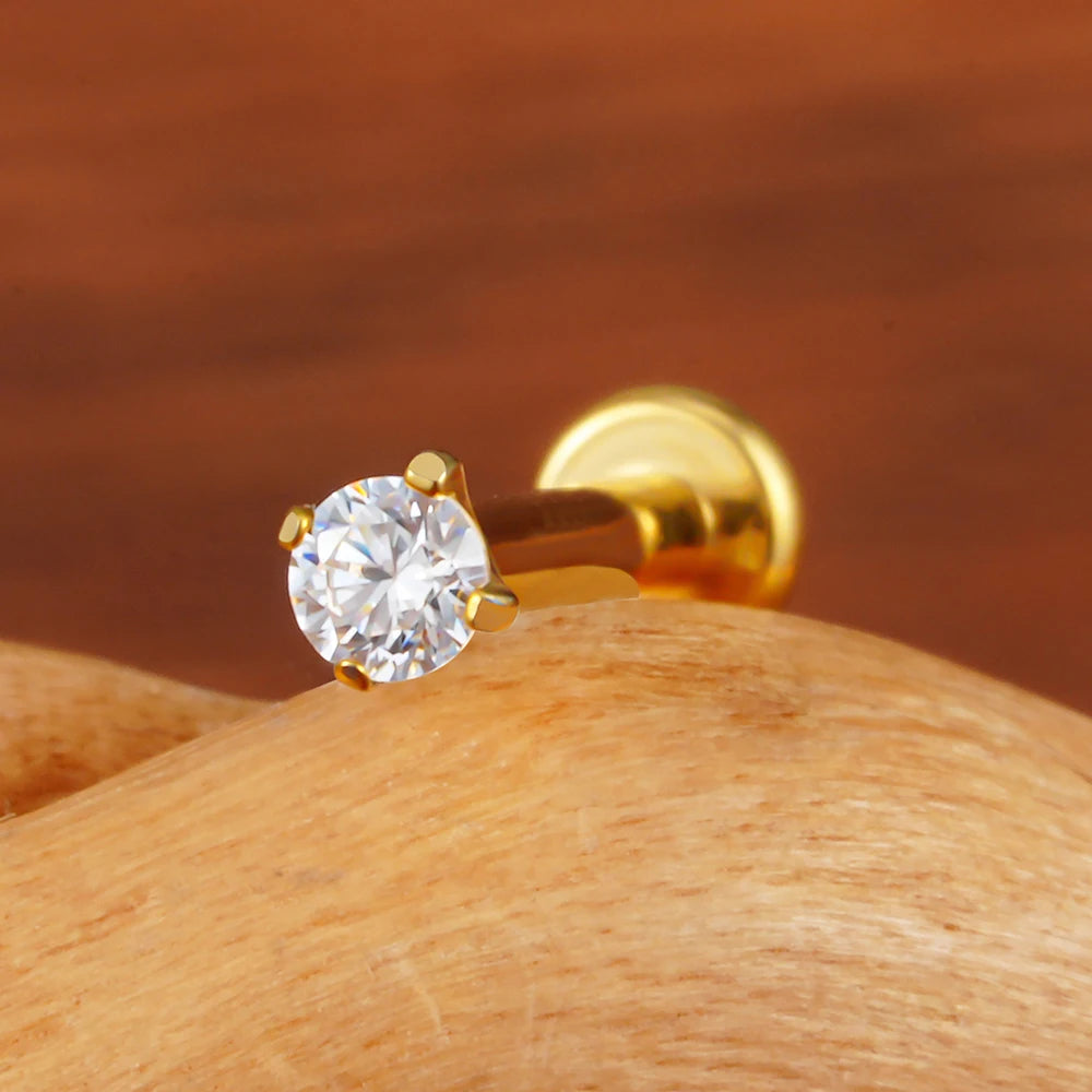 Threadless labret stud with a clear cz stone tiny and simple titanium ...