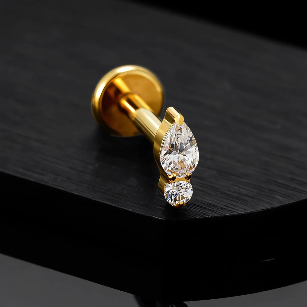 Clear nose stud with a teardrop cz stone tiny and trendy ear piercing ...
