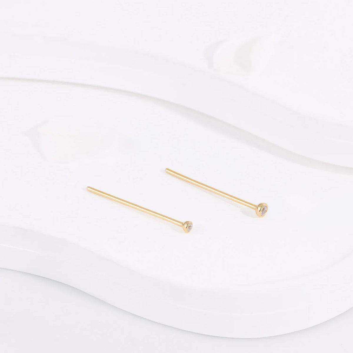 14K gold nose pin with a clear CZ stone fishtail nose stud real gold 2 ...