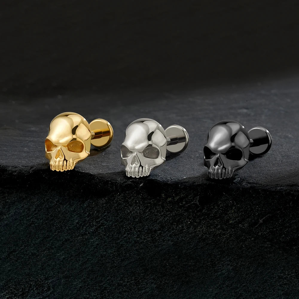 Skull piercing in black silver and gold titanium skeleton earring goth ...
