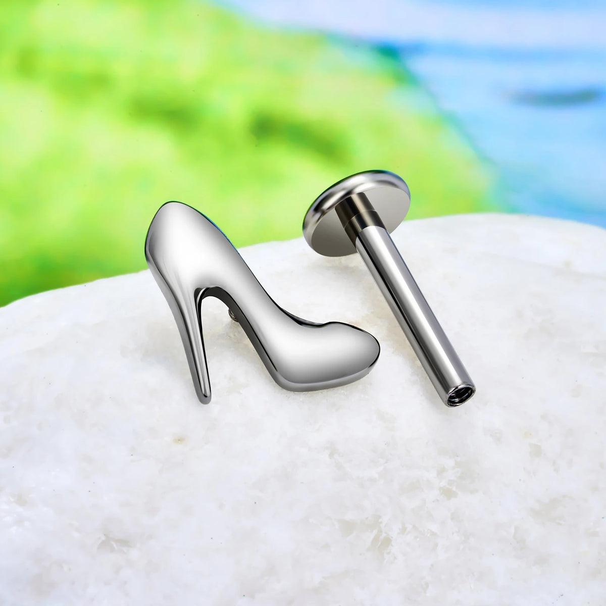 Piercing labret stud with high heels unique and fun titanium piercing ...