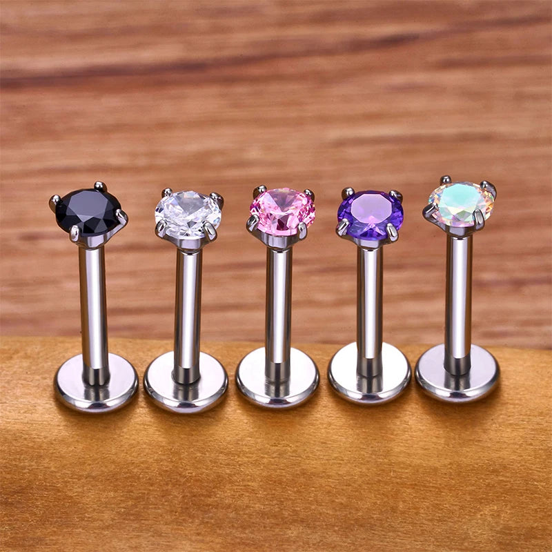 Ashley piercing stud titanium lip piercing stud labret stud with CZ st ...