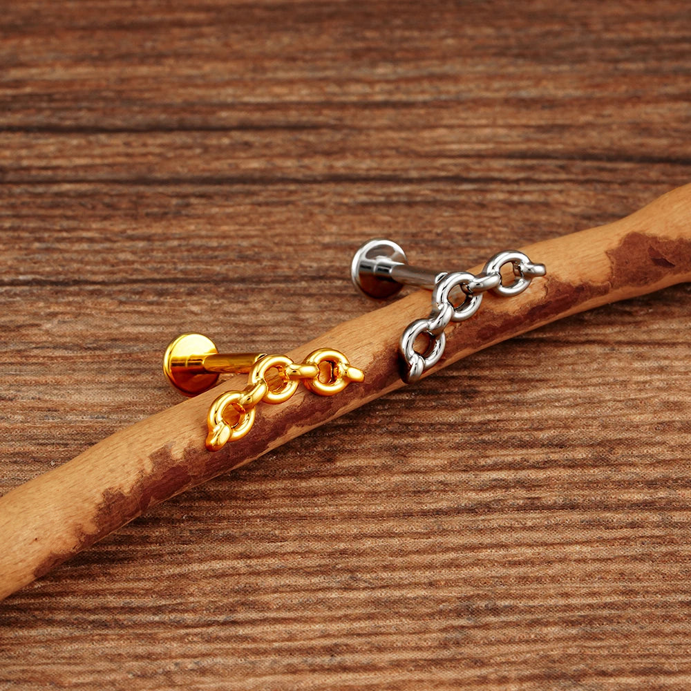 Chain earring stud made of titanium chain labret – Ashley Piercing Jewelry