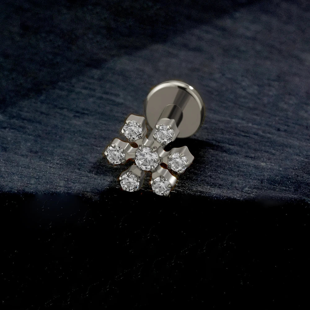 Snowflake nose stud with diamond cz stones snowflake earring made of t ...