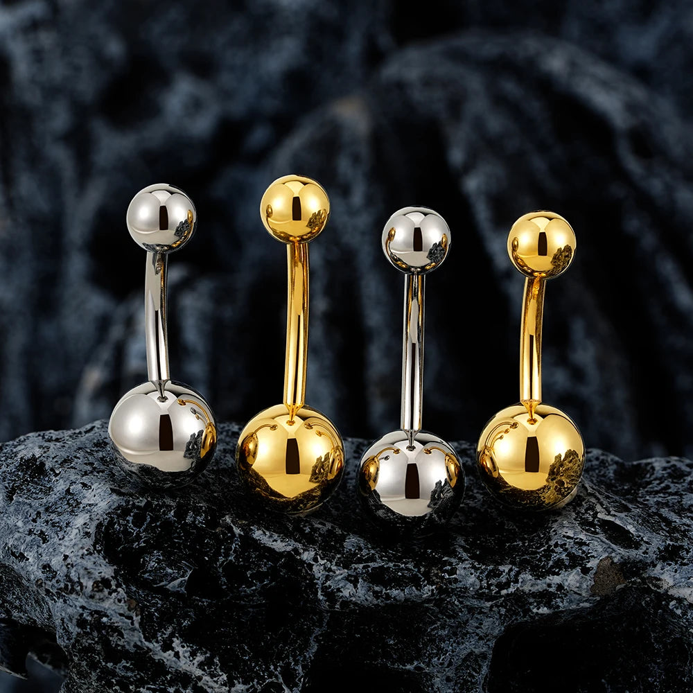 Piercing nombril en titane 14G, barre courbée avec grosses boules, sim ...