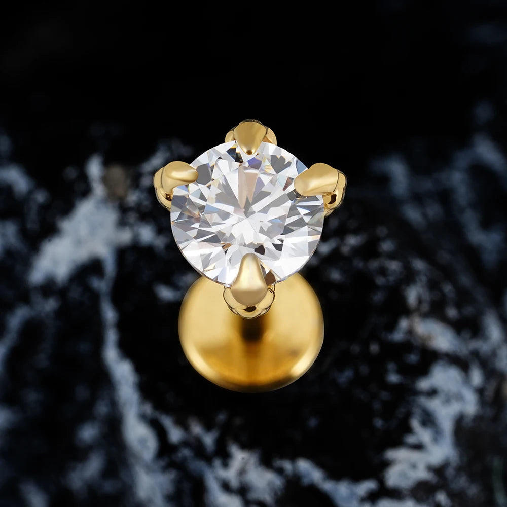 Labret stud with claws and a clear cz stone unique and dark titanium 1 ...