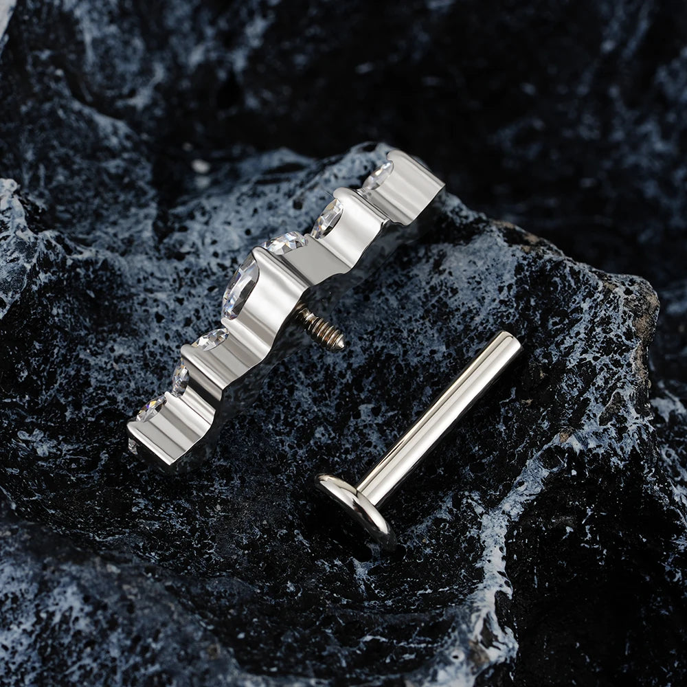 Diamond ear piercing with five round clear cz stones titanium cluster ...