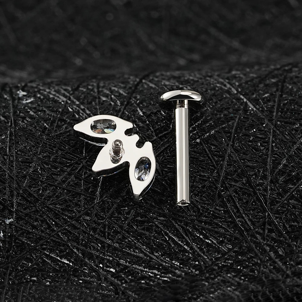 Three stone nose stud with clear green diamond cz stones titanium pier ...