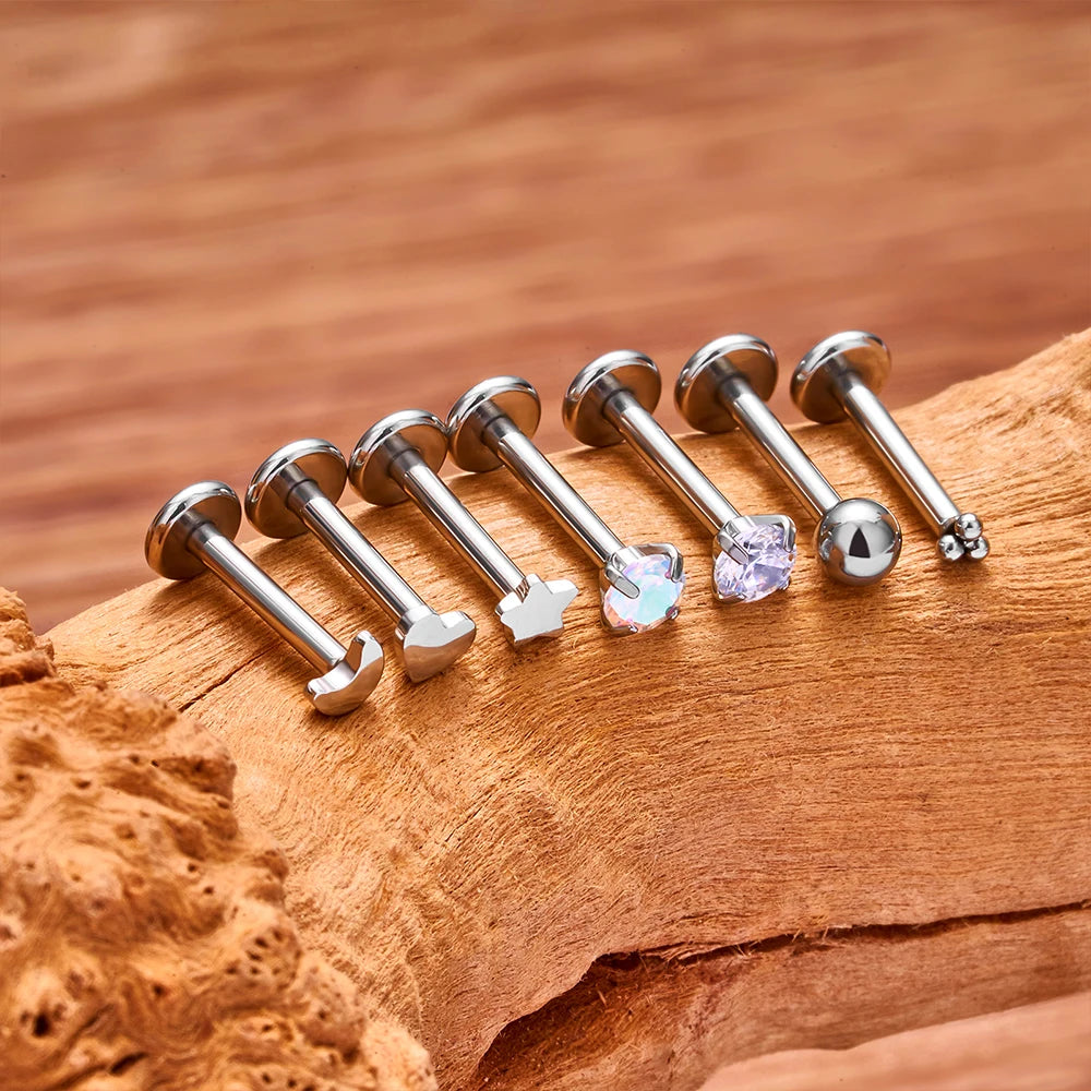 Lightning bolt nese-stud trådløs øre-stud laget av titan leppe-stud ...