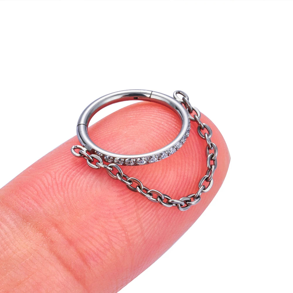 Helix hoop with a chain and CZ titanium 16G – Ashley Piercing Jewelry