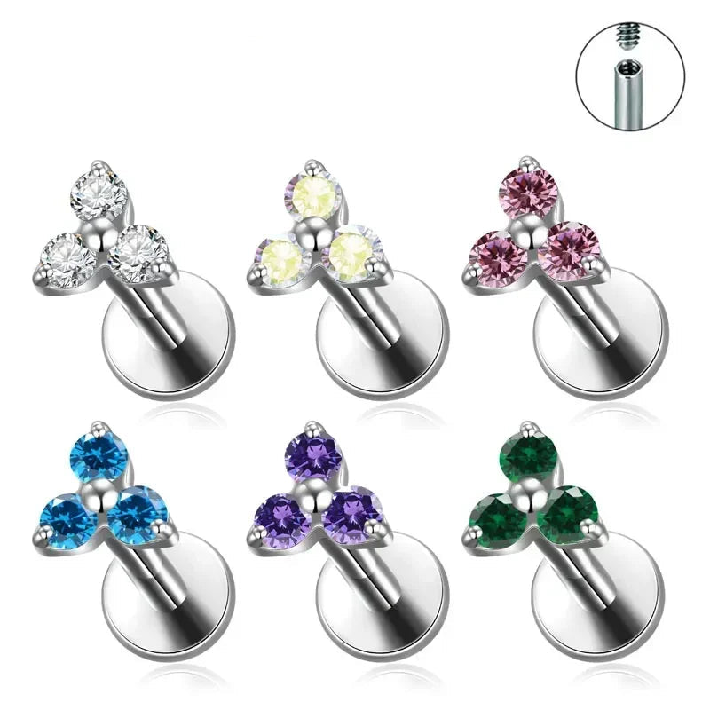 Ashley lip piercing stud implant-grade titanium with cubic zirconia 16 ...
