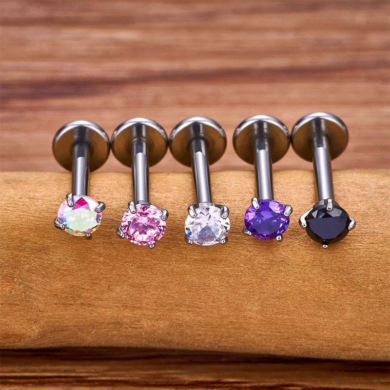 Ashley piercing stud titanium lip piercing stud labret stud with CZ st ...