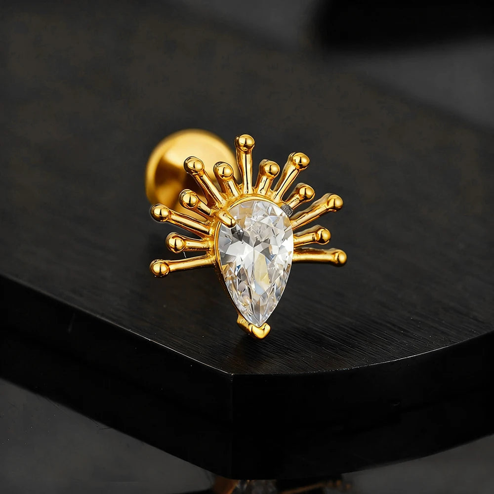 Oorlel piercing steker met een druppelvormige cz steen titanium oorste ...