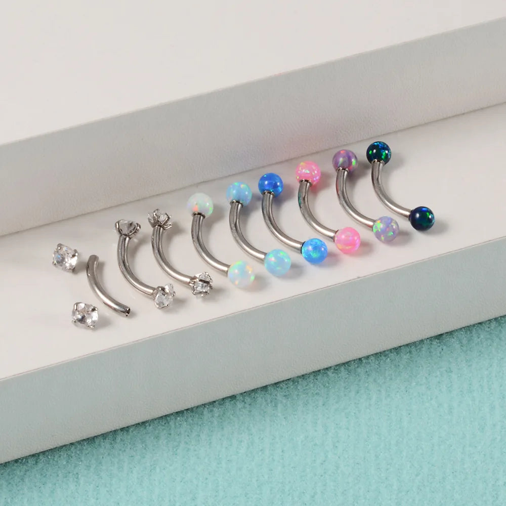 Opal eyebrow piercing titanium curved barbell banana barbell vertical ...