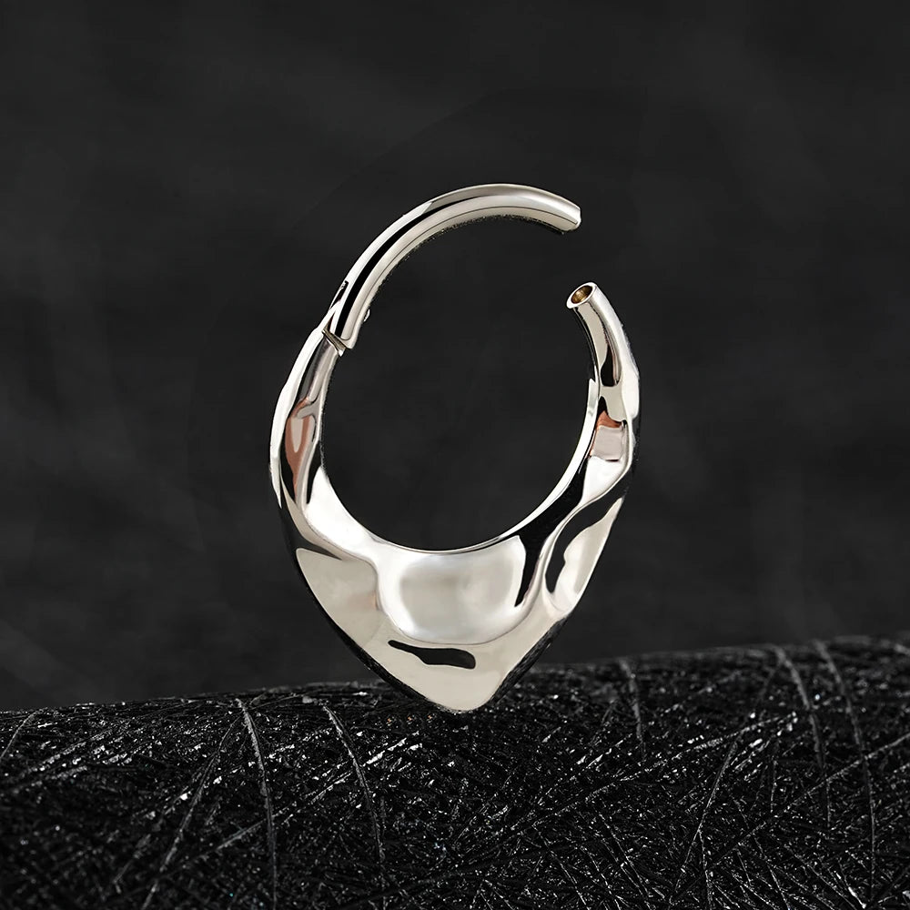 Teardrop nose ring with a hammered texture titanium V shaped piercing ...