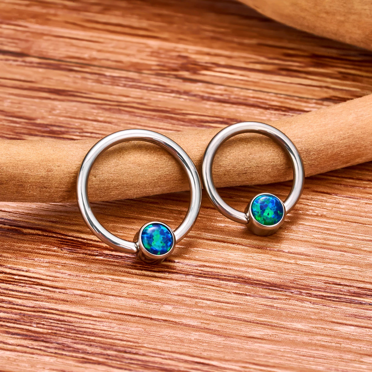 Orbital piercing hoop with opal captive bead ring titanium hoop ...