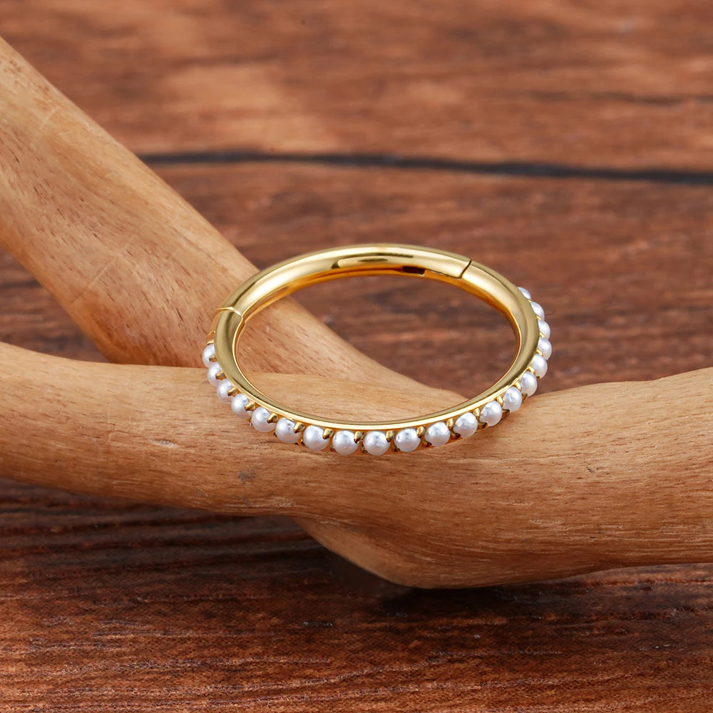 Vertical Helix hoop with pearls titanium hoop 16G pearl hoop earring p ...