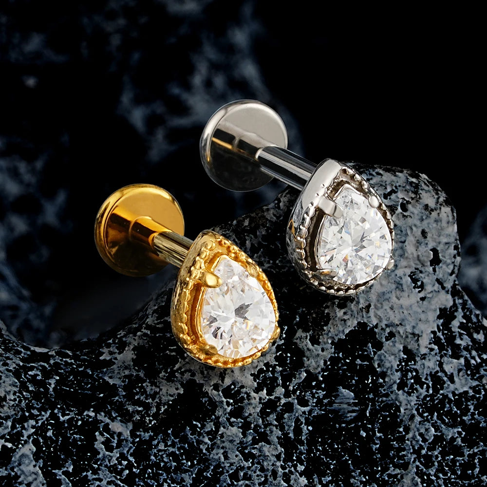 Diamond ear piercing vintage style with a teardrop clear cz stone tita ...