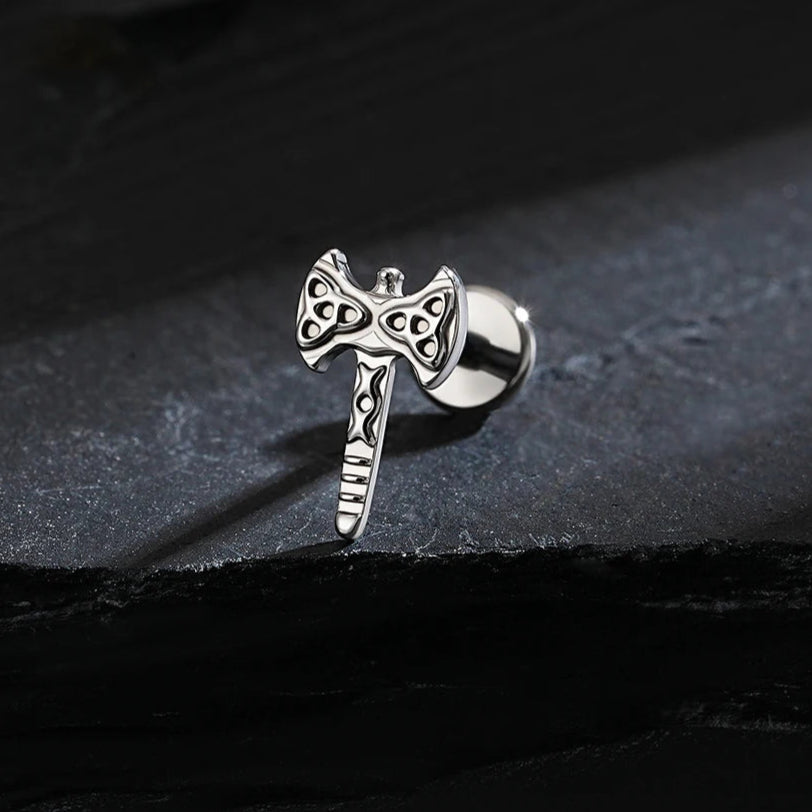 Double-bit axe piercing made of titanium unique stud earring – Ashley ...