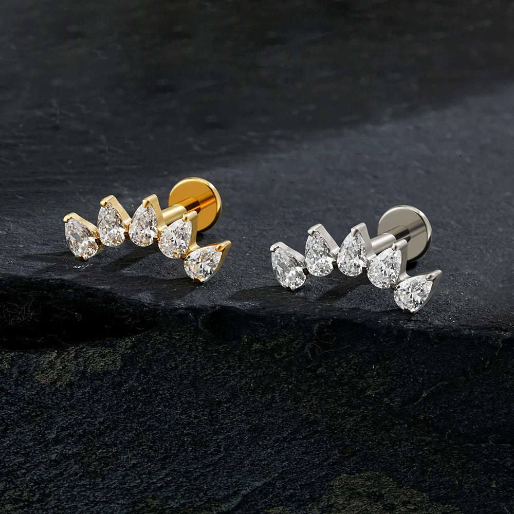 Kraakbeen bovenste oorbel met vijf peer-vormige heldere cz stenen voor ...