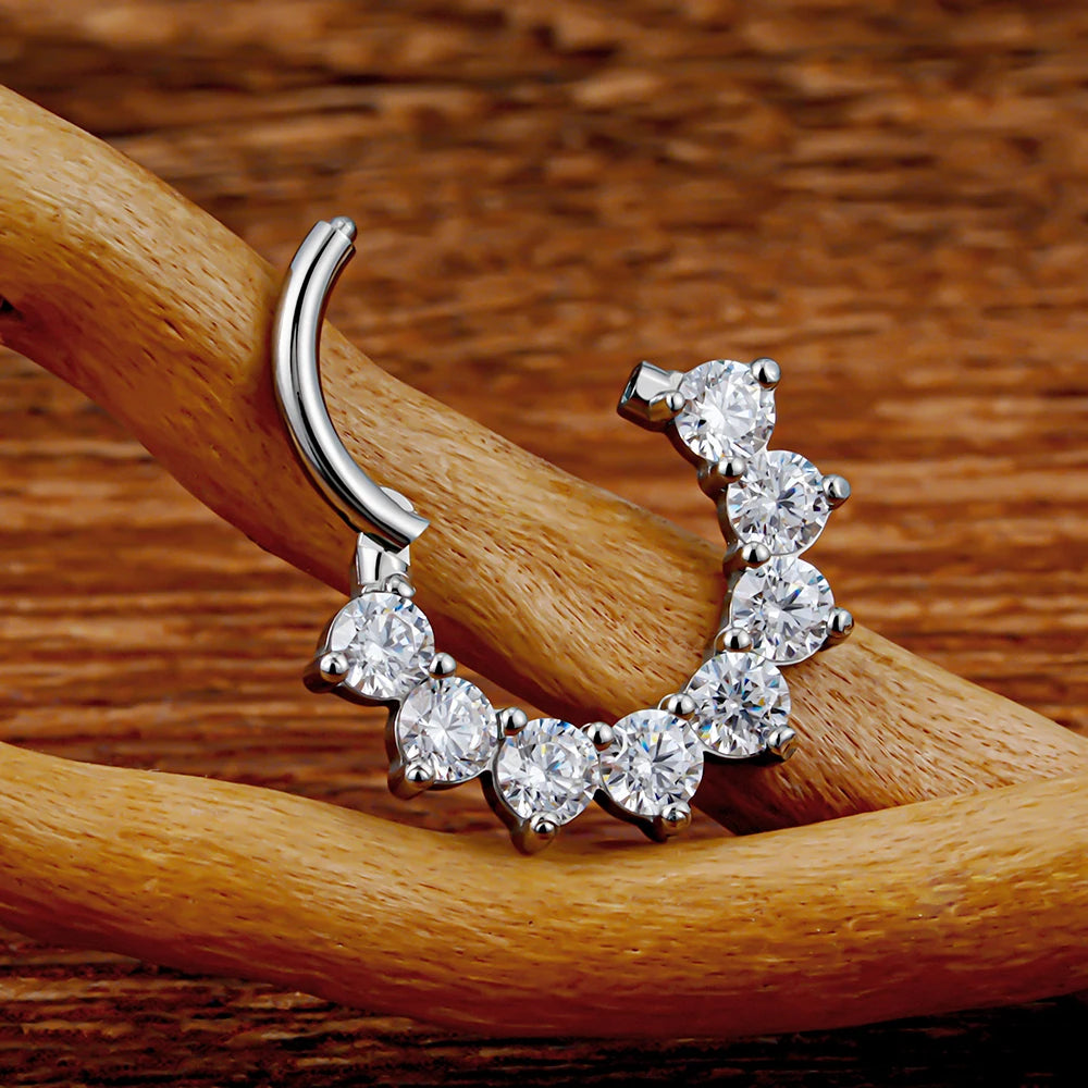 Diamond daith earring gold and silver 16G titanium with CZ stones sept ...