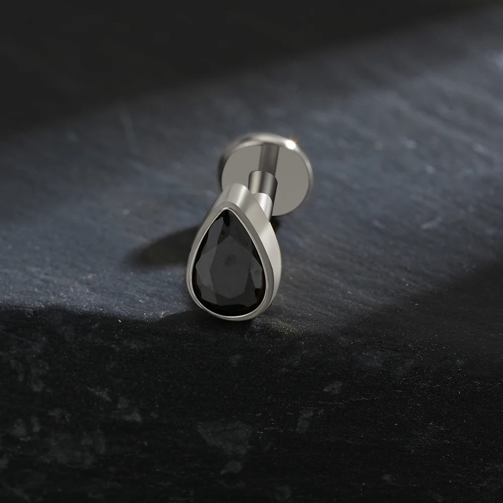 Cool nose stud with a black stone small tiny and unique titanium pierc ...
