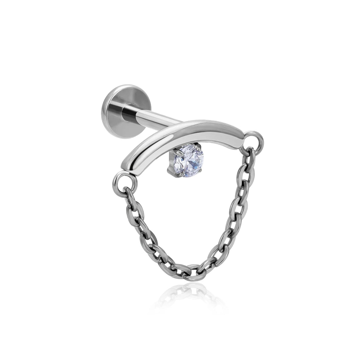 Floating helix piercing stud with a curved bar a clear cz stone and a ...