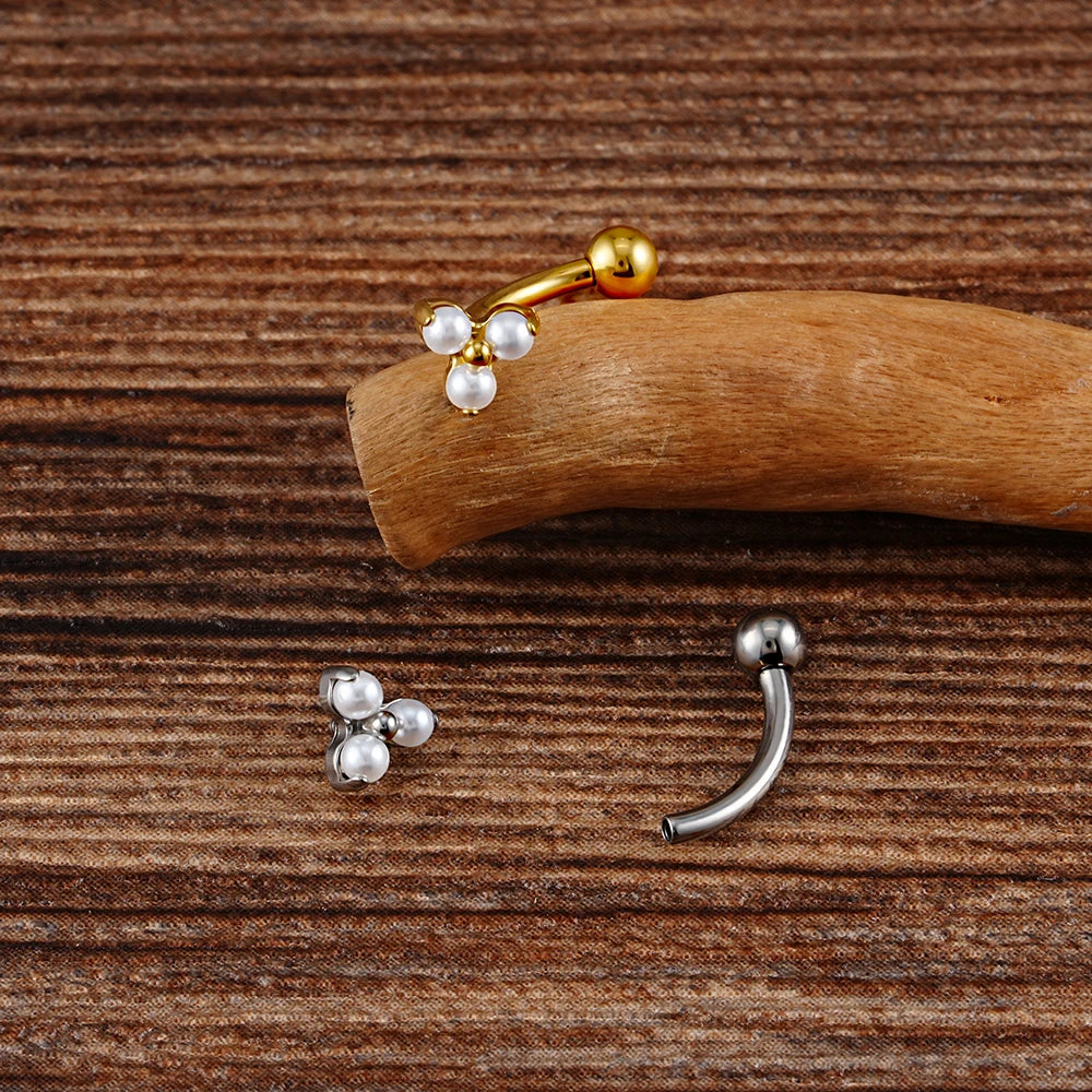 Anti-tragus curved barbell with three pearls titanium rook piercing ...