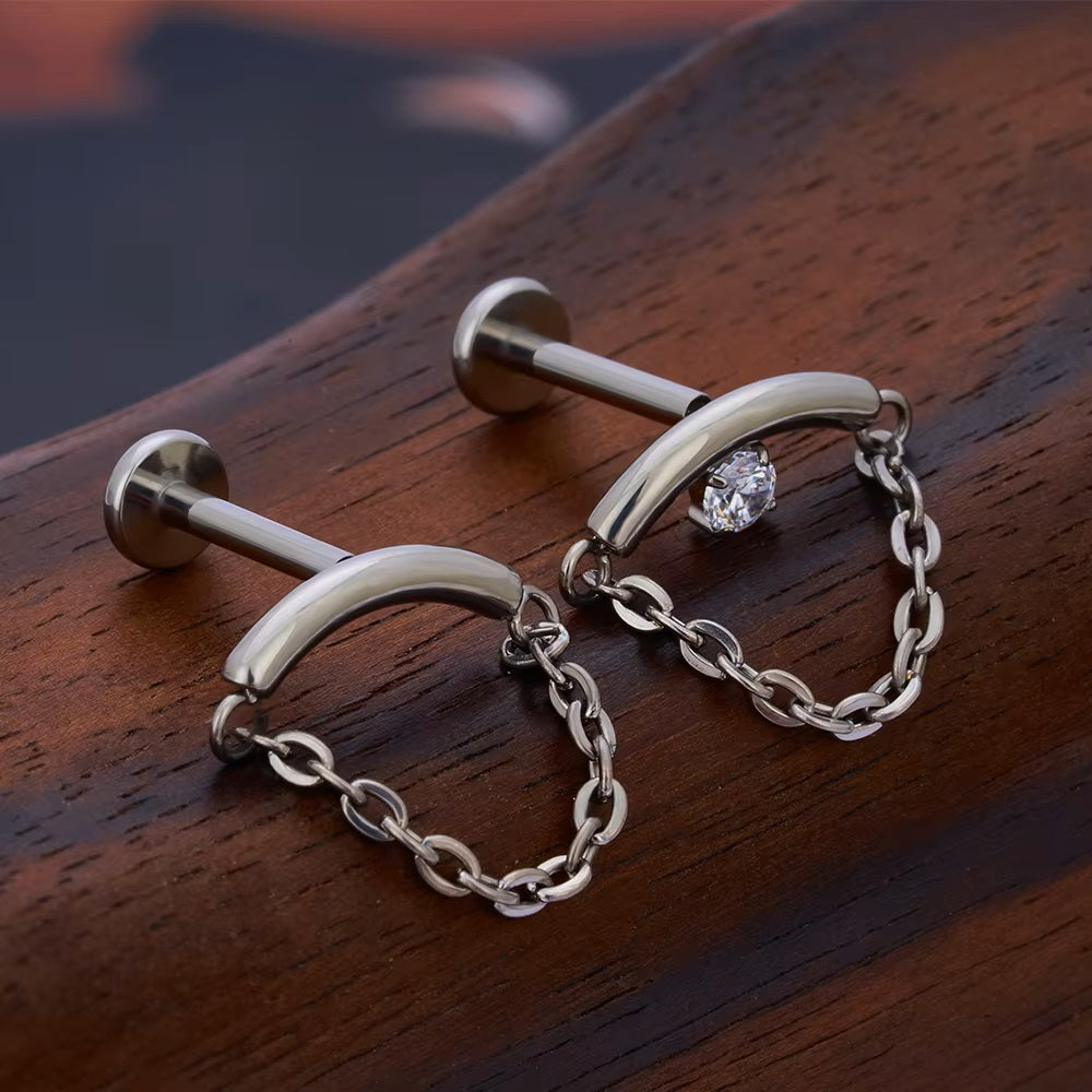 Floating helix earring stud minimalist and dainty silver with a chain ...