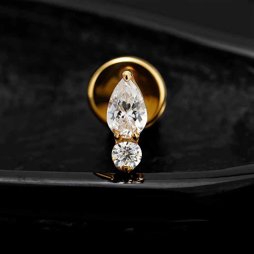 Clear nose stud with a teardrop cz stone tiny and trendy ear piercing ...